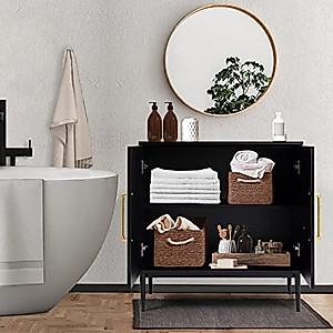 KFO Storage Cabinet with Doors, Black Accent Cabinet, Modern Free Standing Cabinet, Black Sideboard with Metal Base for Bedroom, Living Room, Kitchen and Office