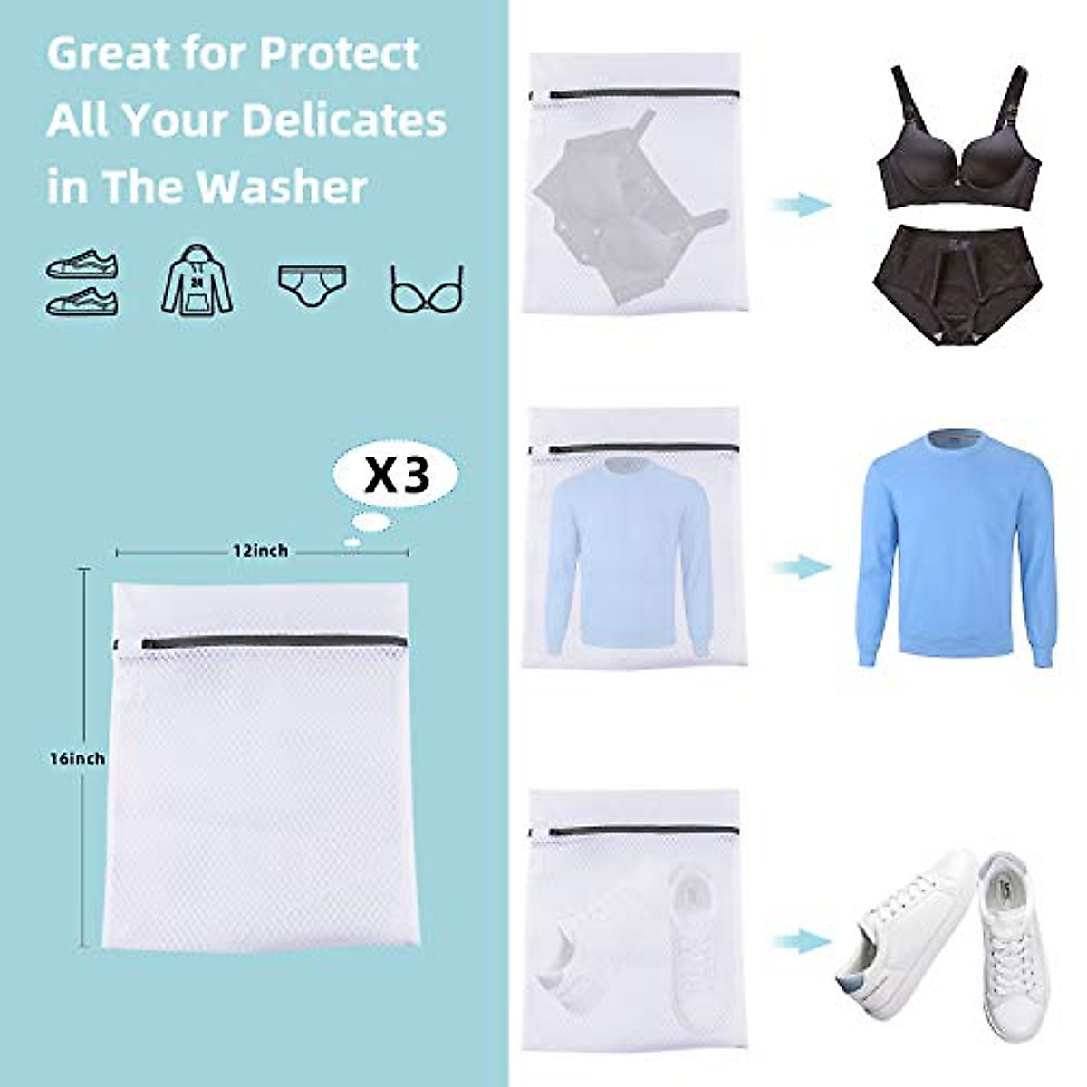 GOGOODA Delicates Laundry Wash Bags Lingerie Bags for Laundry Great for Laundry, Hosiery, Blouse, Underwear, Pantyhose, Socks (Set of 3 Medium)