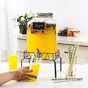 2 Gallon Glass Beverage Dispenser with Stand and Lid, 18/8 Stainless Steel Spigot - Glass Drink Dispensers for Parties - Mason Jar Drink Dispensers with Lids