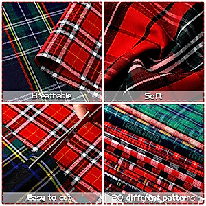 Irenare 20 Pcs Christmas Fabric Plaid Fabrics 10.6 Inch Buffalo Plaid Fabric Square Gingham Fabric DIY Quilting Tartan Fabric Precut Patchwork Sewing Fabric for Christmas Holiday DIY Craft Sewing
