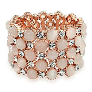 Bling Jewelry Holiday Fashion Wide Cuff Pink Rose Gold Plated Pink Cats Eye Crystal Statement Stretch Bracelet For Women Teen Prom