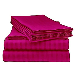 Cotton Home Depot King Striped Sheet Set - Hotel Luxury Bedding Sheets Set - Extra Soft Bed Sheets - Deep Pocket up to 10" - Wrinkle, Fade, Stain Resistant - 4 Piece ( King , Hot Pink )