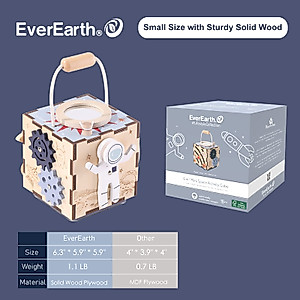EverEarth Baby Activity Cube Wooden, Space Wooden Activity Cube Toys 6 in 1 Activity Cube for Toddlers 18M+, Multi-Function Educational Learning Montessori Toys for Boys Girls Birthday