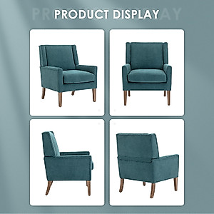 COLAMY Modern Wingback Living Room Chair, Upholstered Fabric Accent Armchair, Single Sofa Chair with Lounge Seat and Wood Legs for Bedroom/Office/Reading Spaces, Teal