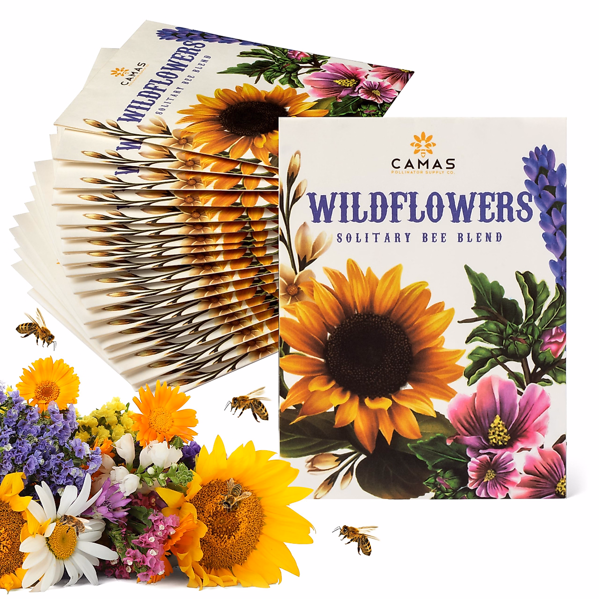 Camas- Pollinator Wildflower Seed Packets - (20) Party Favors to Attract Bees, Butterflies, and Hummingbirds to Your Plant and Flower Garden-Annual Wildflower Mix