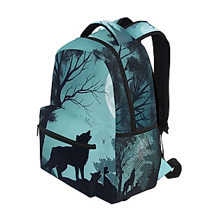 Nander Backpack Travel Evening Moon Wolf School Bookbags Laptop Daypack College Bag for Mens Boys