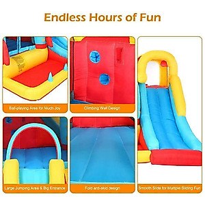 Inflatable Bounce House,Kids Castle Jumping Bouncer with Slide, for Outdoor and Indoor for Kids Summer Garden Water Party (Rocket,with Inflator)
