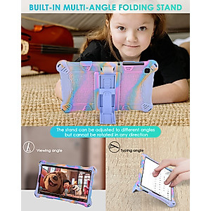 DETUOSI Case for Samsung Galaxy Tab A7 Lite 8.7 inch 2021 SM-T220/T225/T227u, with Stylus Pen & Shoulder Strap, Soft Silicone Lightweight Protective Cover , Rose Red & Purple