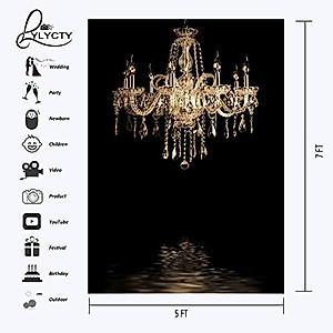 LYLYCTY 5x7ft Luxurious Chandeliers Photography Background European Gorgeous Crystal Chandelier Black Backdrop Studio Props Indoor Decorations LY024