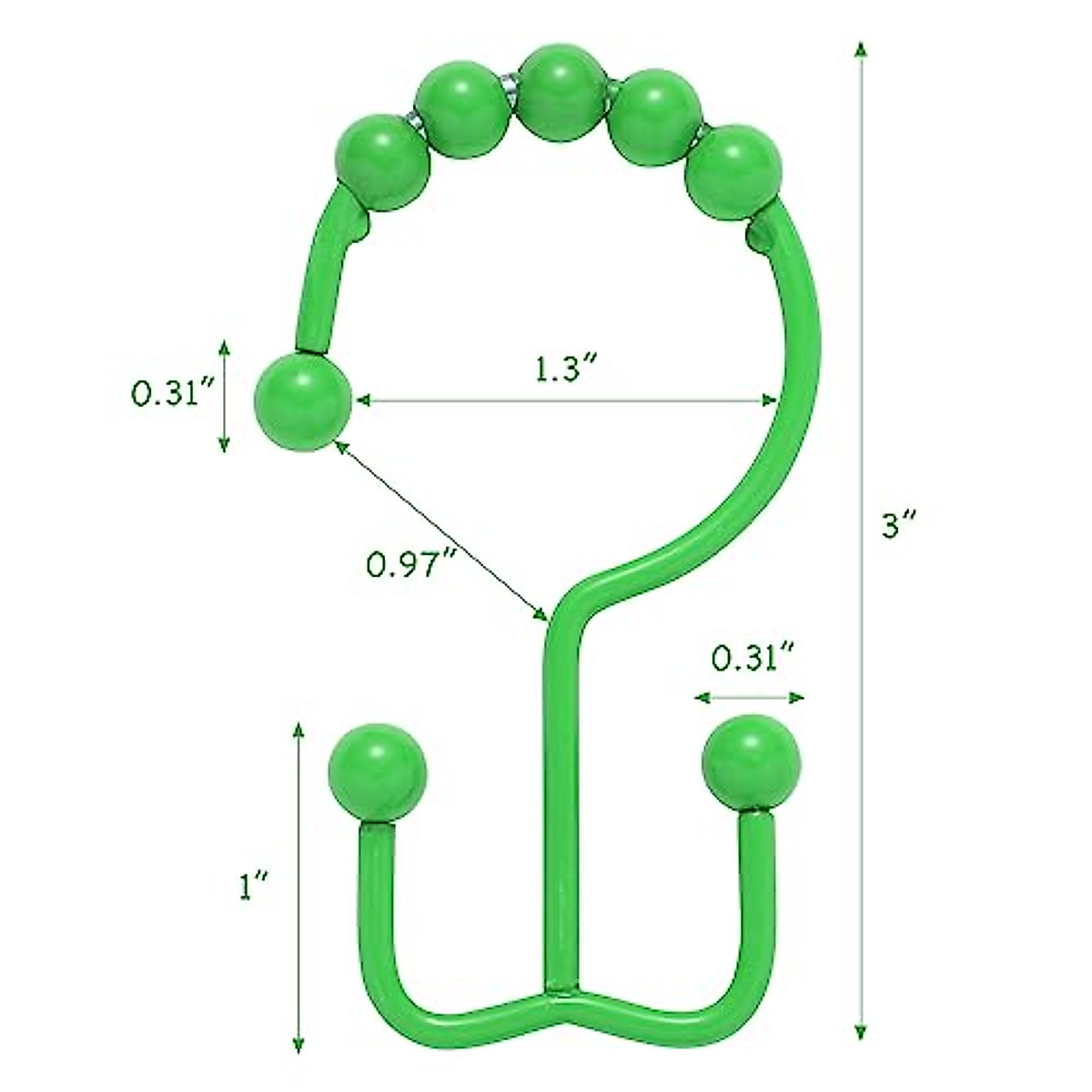 Qazvmlp Shower Curtain Hooks,304 Stainless Steel Shower Rings for Bathroom,Double Glide Shower Hooks for Bathroom Shower Curtain Rods Curtains,Set of 12 Hooks,Fluorescent Green（Style A）