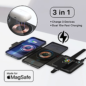Dual 15W 3 in 1 Charging Station | iPhone Watch Airpods Charging Station | | Charging Station for iPhone 11 and Later iWatch, Airpods & Qi Phones