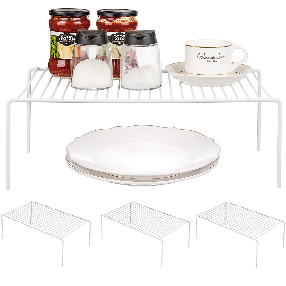 ARCCI Kitchen Cabinet Shelf Organizer Set of 4, Medium (13 x 9.4 inch) Rustproof Metal Wire Pantry Storage Shelves, Dish Plate Racks for Cabinets, Freezer, Counter, Cupboard Organizers and Storage