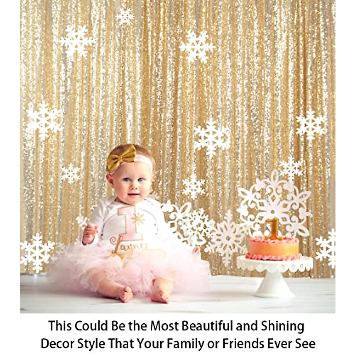 ShinyBeauty Sequin Backdrop - Photo Backdrop and Fabric Backdrop for Wedding/Party/Photography/Curtain/Birthday/Christmas/Prom/Other Event Decor - 4FTx7FT(48inx84in) (Light Gold)