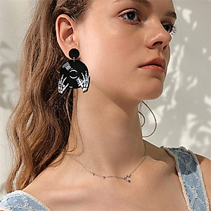 Unique Handmade Old School Vinyl Records Dangle Earrings for Women 1950's Rock 'N' Roll Women's Vinyl Record Stud Earrings for Retro 60's 70s Disco Party Statement Halloween Jewelry (Black)