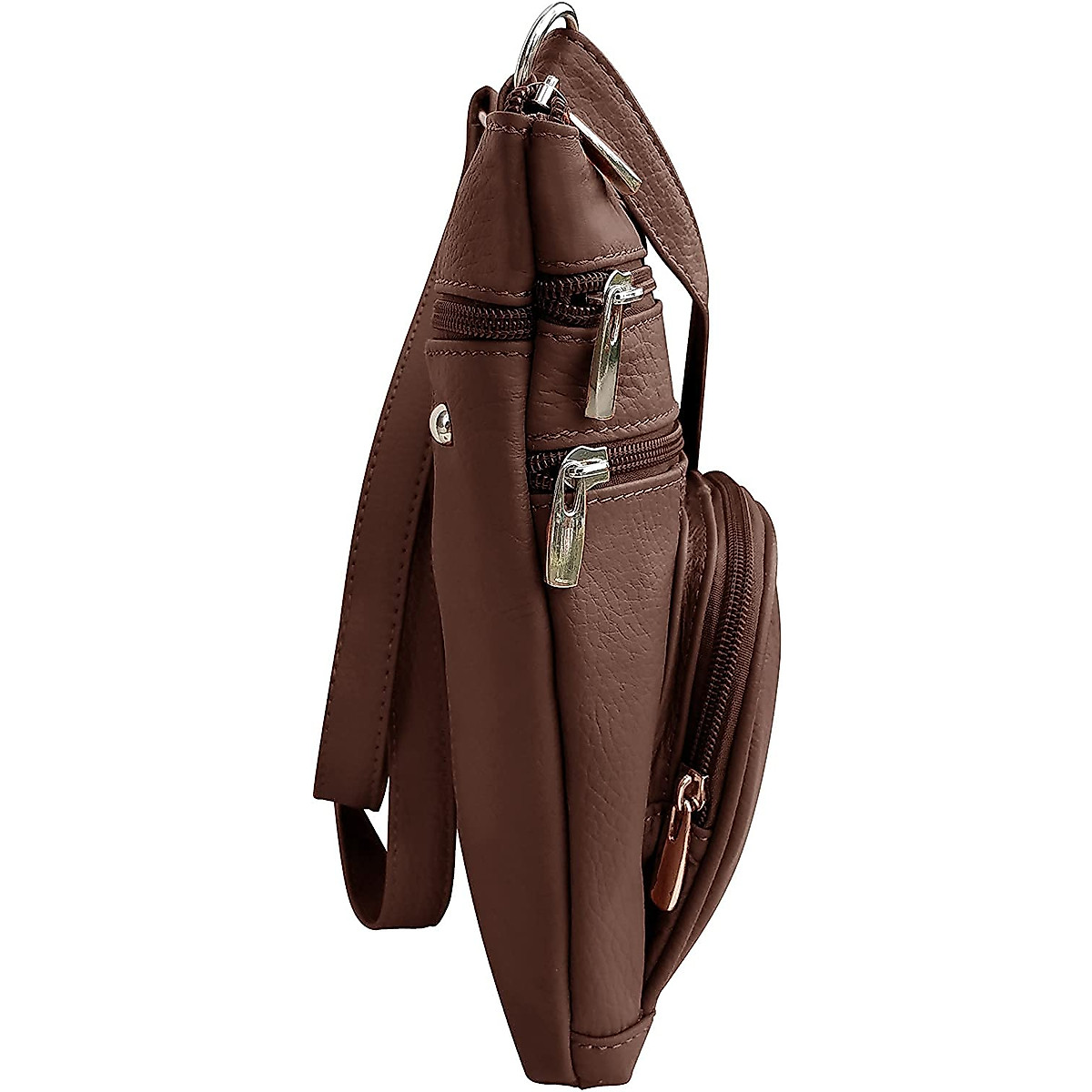 Roma Leathers Genuine X-Large Crossbody Purse, Multi-Pocket, Adjustable Strap, XL, Brown