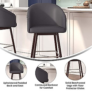 Flash Furniture Margo Commercial Grade Mid-Back Barstool - Gray LeatherSoft Upholstery - Walnut Finish Beechwood Legs with Brushed Silver Accents - 30" Bar Stool