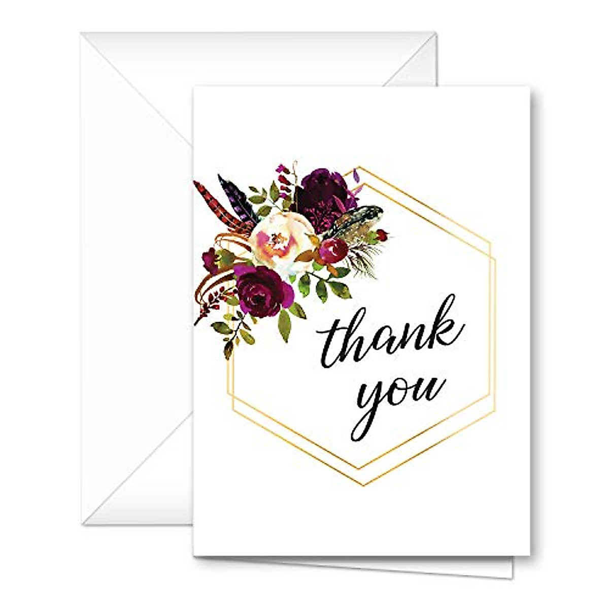 Fall Floral Thank You Notes / 24 Appreciation Cards And White Envelopes / 4 Thanks Flower Frame Note Card Designs / 3 1/2" x 4 7/8" Thank You Greeting Cards/Made In The USA