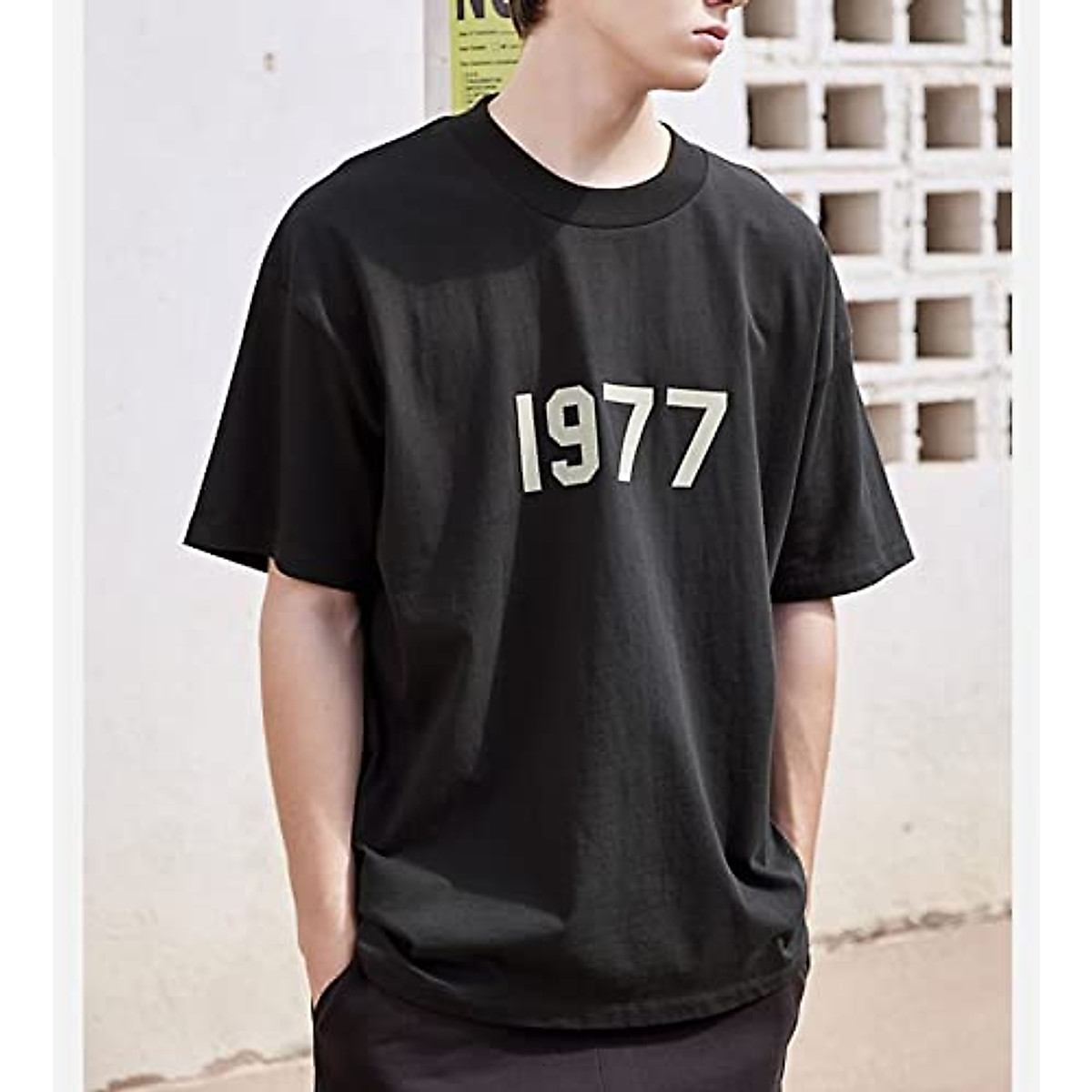 Summer Casual T-Shirt for Men Women 1977 Letter Print Shirt Classic Couples Short Sleeved Sweatshirts Pullover Tee Top (Black,Medium,Medium)