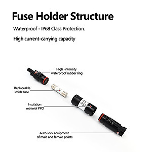Witproton 30A Solar in-line Fuse Holder, IP68 1000V for Solar Panel and Inverter in Photovoltaic System, Male and Female Connector with 1 Fuse