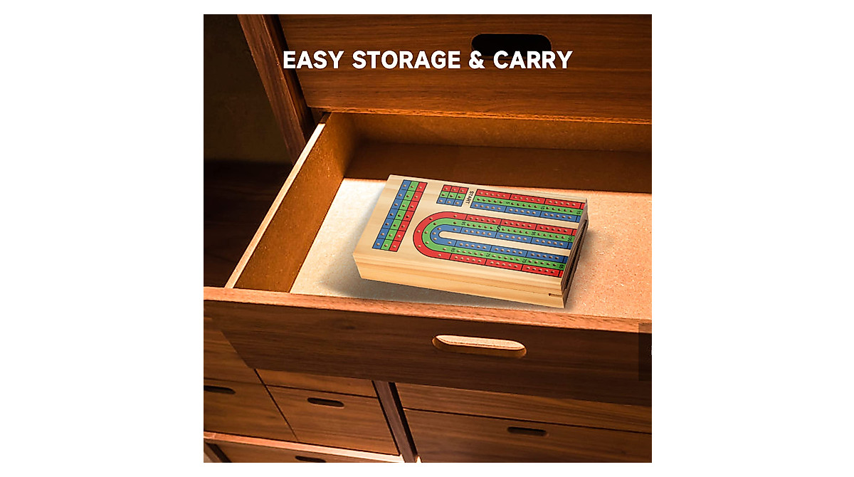 GSE Wooden 3-Track Folding Cribbage Board - Travel Friendly