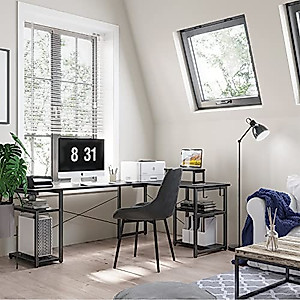 ODK 66" L Shaped Desk Computer Desk with Storage Shelves & PC Stand, Gaming Desk with Monitor Stand, Home Office Writing Desk, Modern Larger Wooden Desk, Black