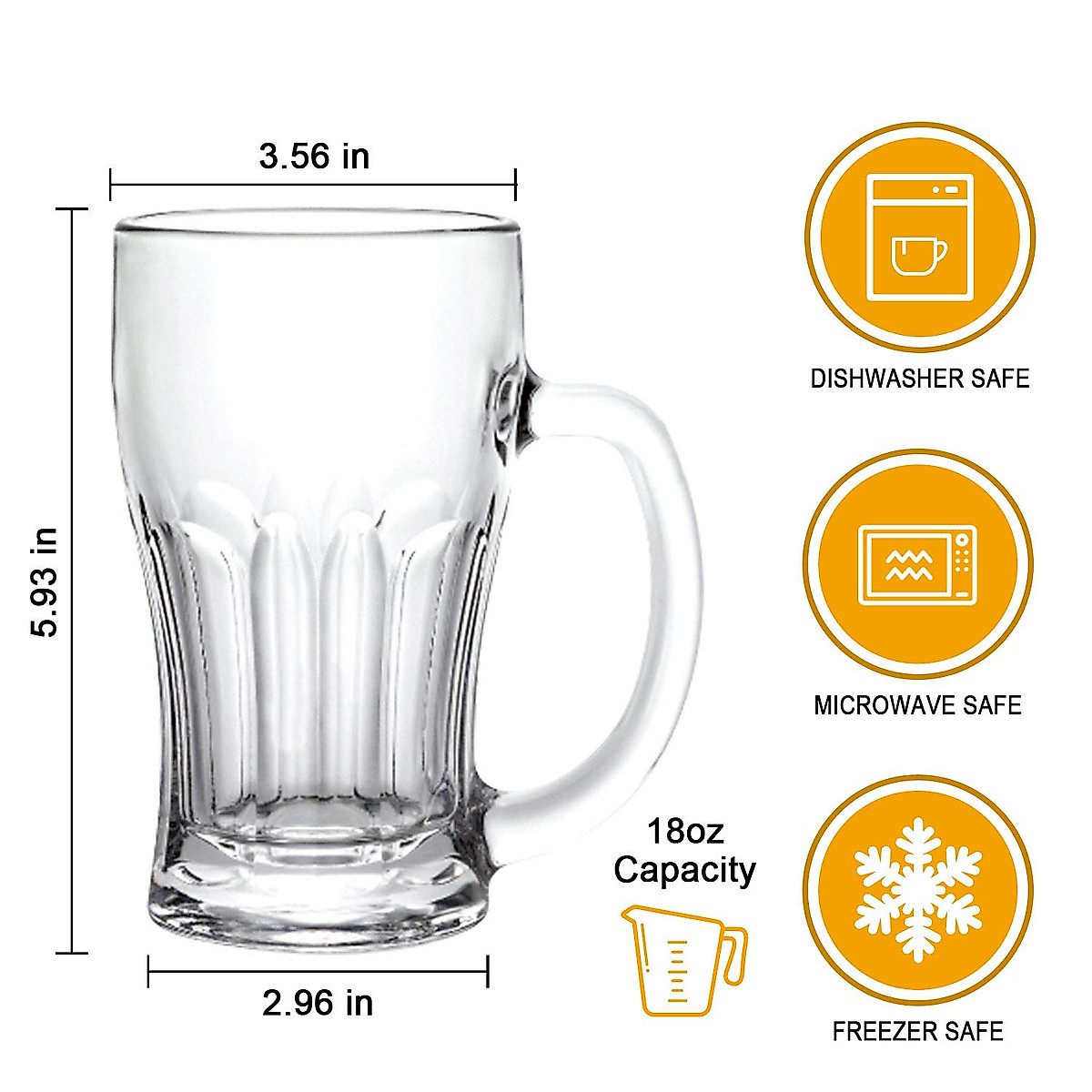 QAPPDA Beer Mugs Set,Glass Mugs With Handle 18oz,Large Beer Glasses For Freezer,Beer Cups Drinking Glasses 520ml,Pub Drinking Mugs Stein Water Cups For Bar,Alcohol,Beverages Set of 8…