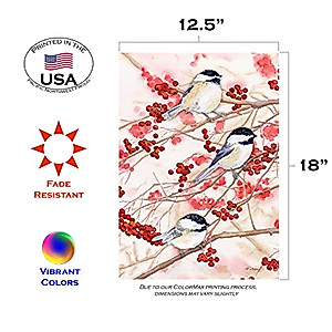Toland Home Garden 1110443 Chickadees and Berries Spring Flag 12x18 Inch Double Sided Spring Garden Flag for Outdoor House Bird Flag Yard Decoration