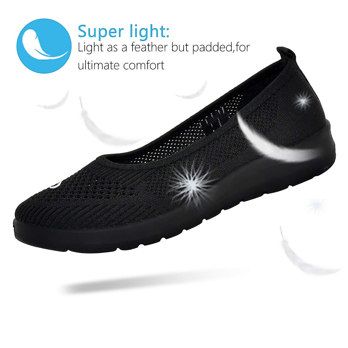 adeilisa Walking Shoes Women Slip On Sneakers Comfortable Breathable Knit Flats,Black 8