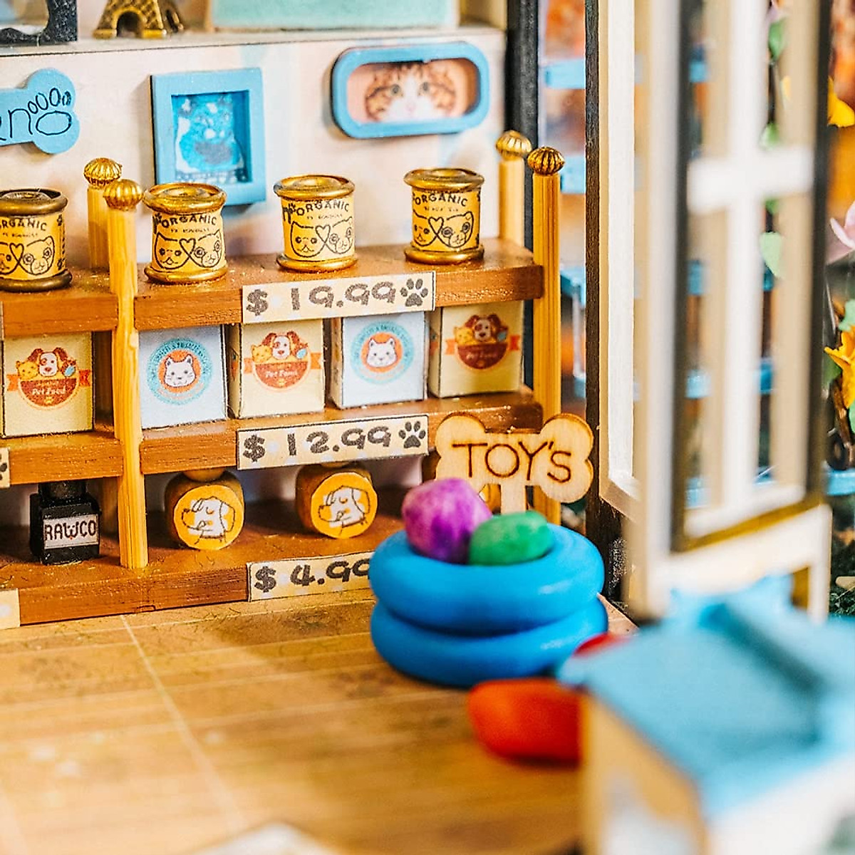 Miniature Joy House Kit Pet Shop - DIY Miniature Dollhouse Kit - Tiny House Building Kit with Furniture for Adults - Creative Miniature Craft Kits ( No Dust Cover)