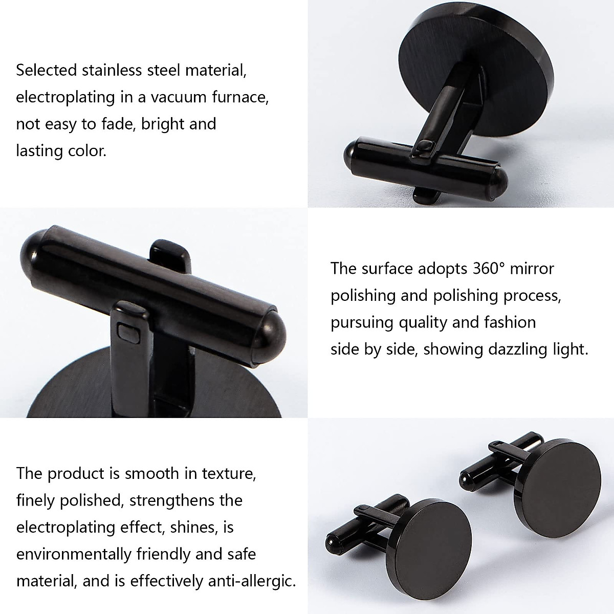 Cufflinks for Men, Driew Black Cufflinks Blank Cufflink Cuff Links men Flat Pad Blank Setting Tray 1 Pair,Round