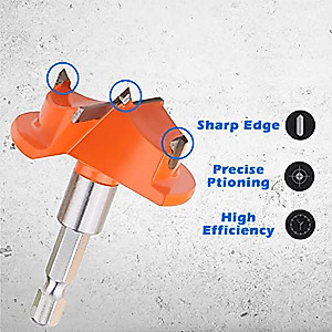 Vearter 1-3/8'' Tungsten Carbide Forstner Drill Bit, 2-Flute Woodworking Hinge Cup Hole Saw Cutter with Quick Release Shank for Kitchen Cupboard (35mm)