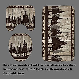 SKAILIÉ 4PCS Deer Shower Curtain Set, Moose Elk Bear Pine Tree Woodland Animal Wildlife Hunting Lodge Cabin Country Rustic Farmhouse Bathroom Decor, Waterproof Fabric Shower Curtain, Non-slip Bath Mat