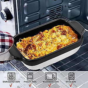 DEAYOU Casserole Baking Dish, 3-Pack Bakeware Set, Ceramic Lasagna Pan, Rectangular Stoneware Baking Pan Set for Oven, Cooking, Cake Dinner, Daily Use, Black and White