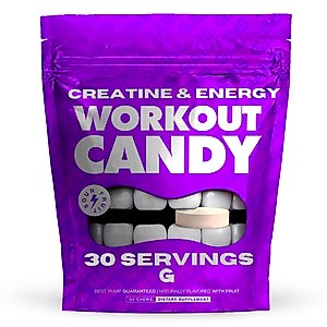 Gains in Bulk Workout Candy - Nitric Oxide Booster - Chewable Pre-Workout Energy Chews with Creatine and Caffeine for Intense Focus, Sustained Energy, and Best Pump, 90 Vegetarian Chews