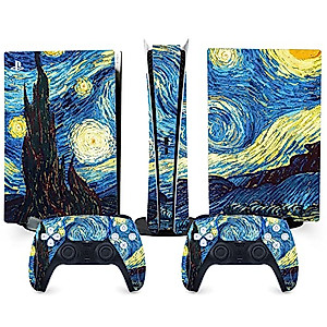 TANOKAY PS5 Console Skin and Controller Skin Set | Painting Starry Night Van Gogh | Matte Finish Vinyl Wrap Sticker Full Decal Skins | Compatible with Sony Playstation 5 Digital Edition