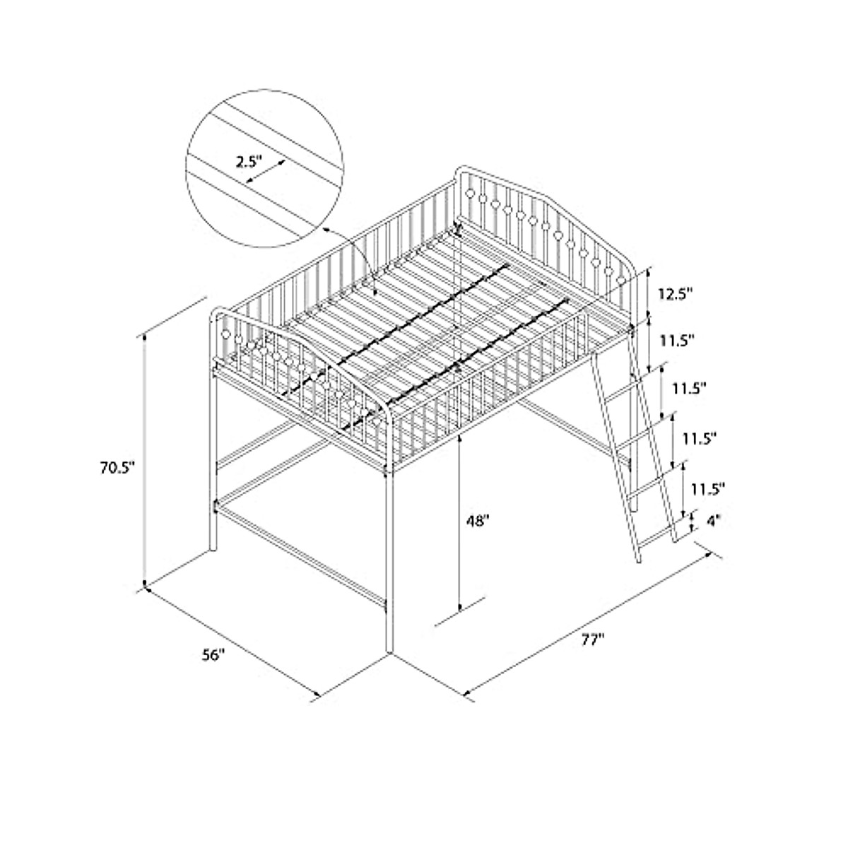 Novogratz Bushwick Metal Full Loft Bed, Off White
