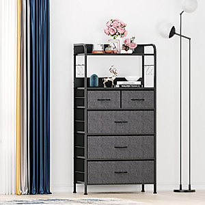 Jojoka Dresser for Bedroom with 5 Drawers, Dressers & Chests of Drawers for Hallway, Entryway, Storage Organizer Unit with Fabric, Sturdy Metal Frame, Wood Tabletop, Easy Pull Handle