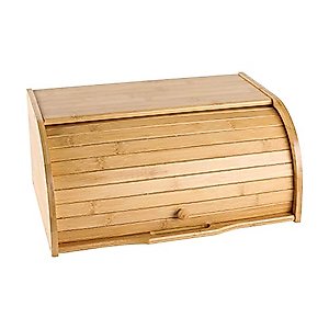 PENGKE Large Bread Box Natural Bamboo Roll Top Bread Basket ,Bread Holder for Kitchen Food Storage Countertop,Self Assembly