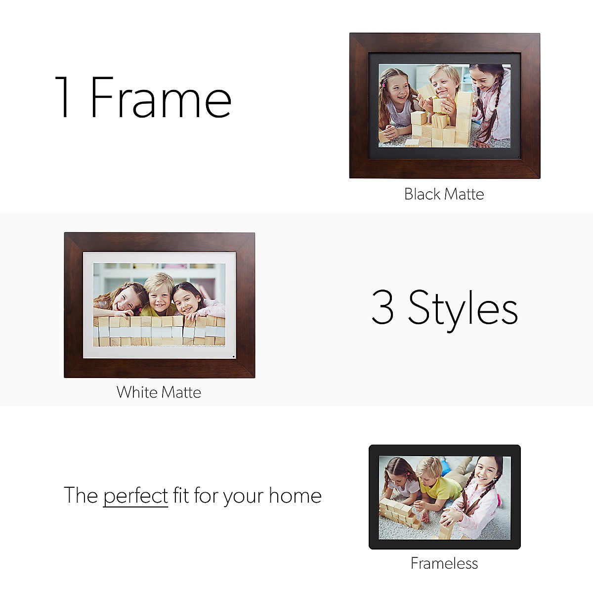 Simply Smart Home Photoshare 8” WiFi Digital Picture Frame, Send Pics from Phone to Frames, 8 GB, Holds 5,000+ Photos, HD Touchscreen, Espresso Wood Frame, Easy Setup, No Fees