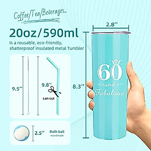 60th Birthday Gifts for Women, 60th Birthday Tumbler, 60 and Fabulous Tumbler, 60th Birthday Tumblers Gifts for Women, Happy 60th Birthday Gift, 60th Birthday Party Supplies, Happy 60th Birthday