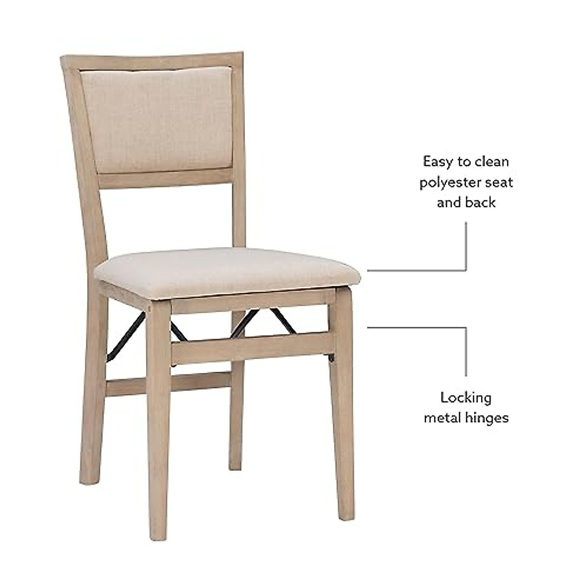 Linon Keira Wooden Folding Chair Upholstered Seat and Back Set of 2, Dining Height, Rustic Natural & Beige