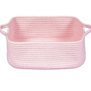 GiftExpress Pink Woven Basket - 15" x 10" x 5" Cotton Rope Organizing Baskets for Baby Items or Cat & Dog Toys - Cute Soft Gift Storage Bin w/ Handles