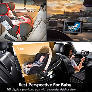 Baby Car Mirror, Baby Car Camera Monitor with 4.3'' HD Night Vision Display and The Car Seat Camera for Baby Rear Facing with Wide Clear View to Easily Observe The Baby's Move While Driving, SAMFIWI