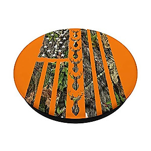 Orange Camouflage American USA Flag Deer Head Hunting Gift PopSockets PopGrip: Swappable Grip for Phones & Tablets