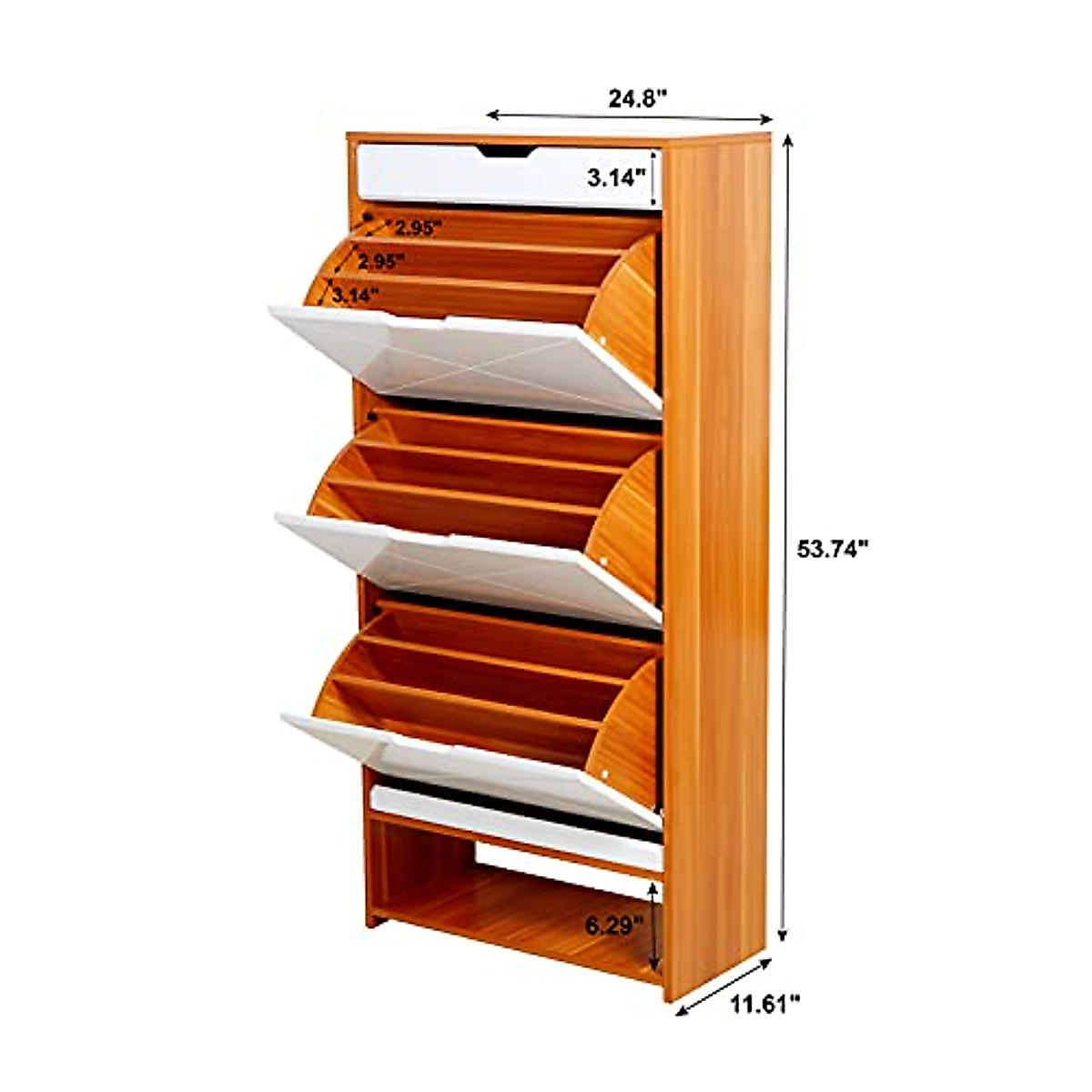 GLS Shoe Storage Cabinet Wood with Doors and Shelves,Shoe Storage Rack Organizer with 4 Fold Out Drawers for Bedroom & Mudroom & Entryway