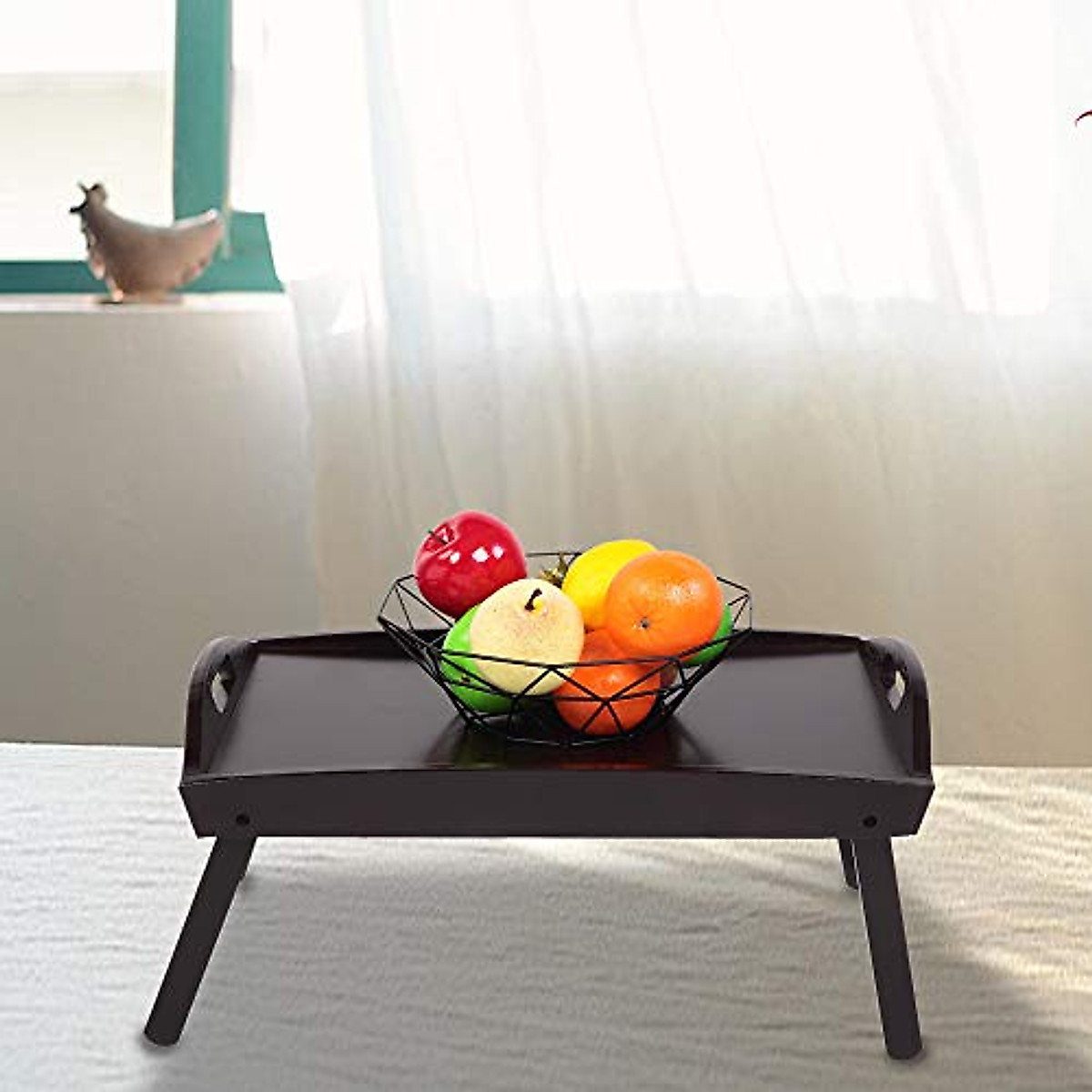 MengK Convenient and Stylish Foldable Curved Breakfast Tray in Brown - Enjoy Breakfast in Bed or Work from Anywhere with This Portable Tray