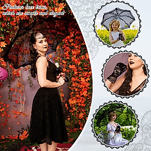 Amylove Lace Parasol Umbrella and Lace Gloves Set Wedding Bridal Umbrella for Decoration Tea Party Costume 31.5 Inch Adult Size(Black)