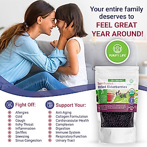 Certified USDA - 100% Organic Dried Elderberries - 1lb Bulk - Non-Irradiated, Non-Gmo, Whole Black Elderberry Immune Support For Making Elder Syrup, Gummies, Tea - Raw Vegan Sambucus 1 Pound