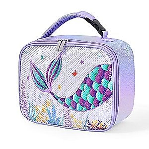 WERNNSAI Mermaid Lunch Box - Insulated Sequins Lunch Box for Girls Kids School Lunch Bag Preschool Kindergarten Elementary Picnic Thermal Lunch Tote Boxes with Handle Pocket and Bottle Pocket