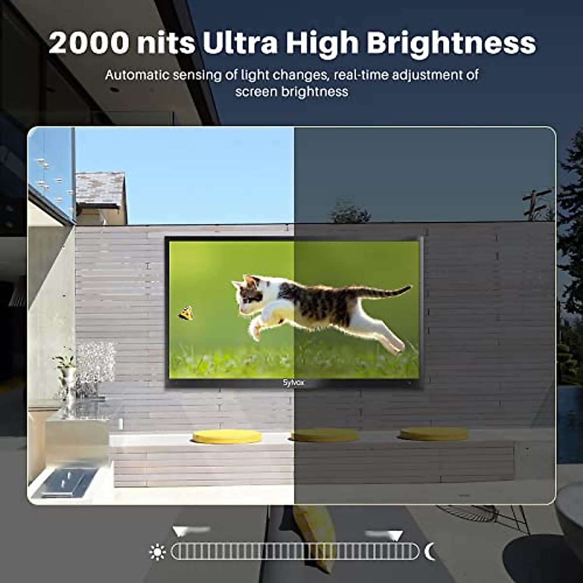 SYLVOX Outdoor TV, 4K QLED Outdoor TV 55 inch 2000 Nits Full Sun, Outdoor Smart Television with Voice Control & Chromecast Built-in, IP55 Weatherproof TV for Outside (Pool Pro QLED Series)